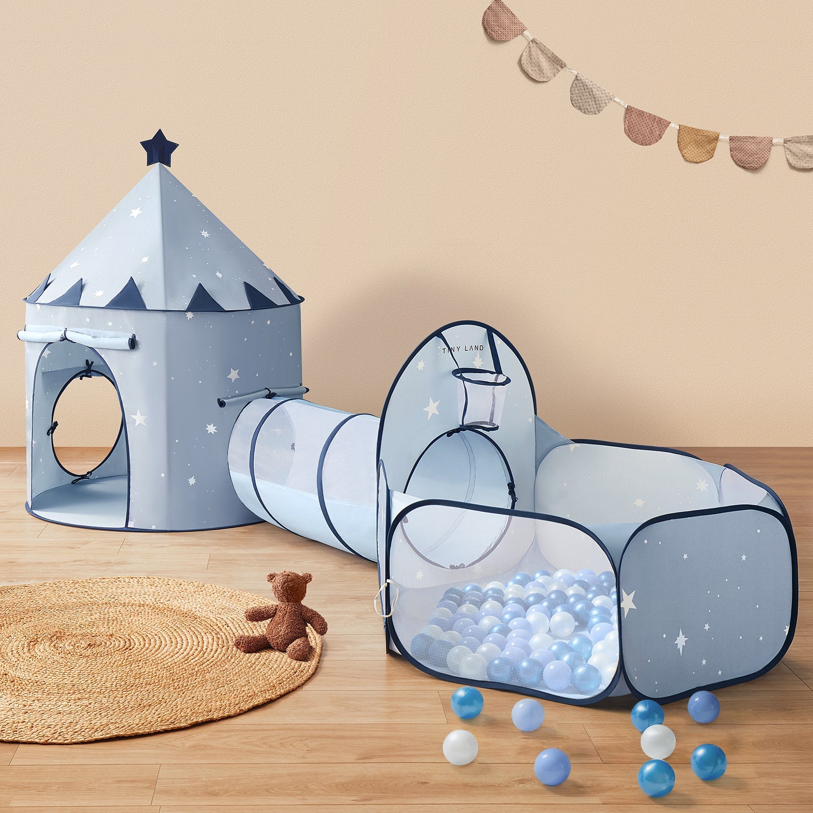 Tiny Land® Adventure 3-in-1 Play Tunnel & Ocean Ball Set Blue Edition ...