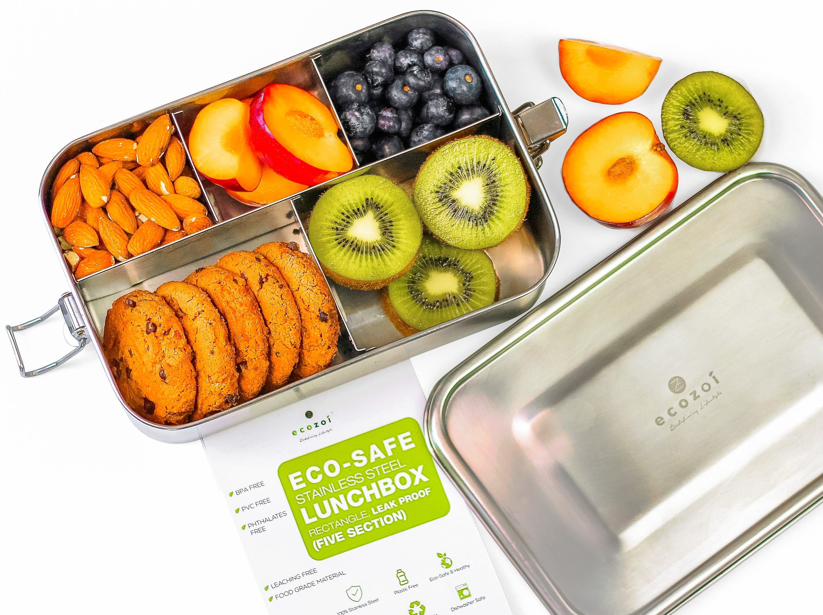 Stainless Steel Lunch Box, 5 Compartment, Leak Proof, 50 Oz – Gentle ...