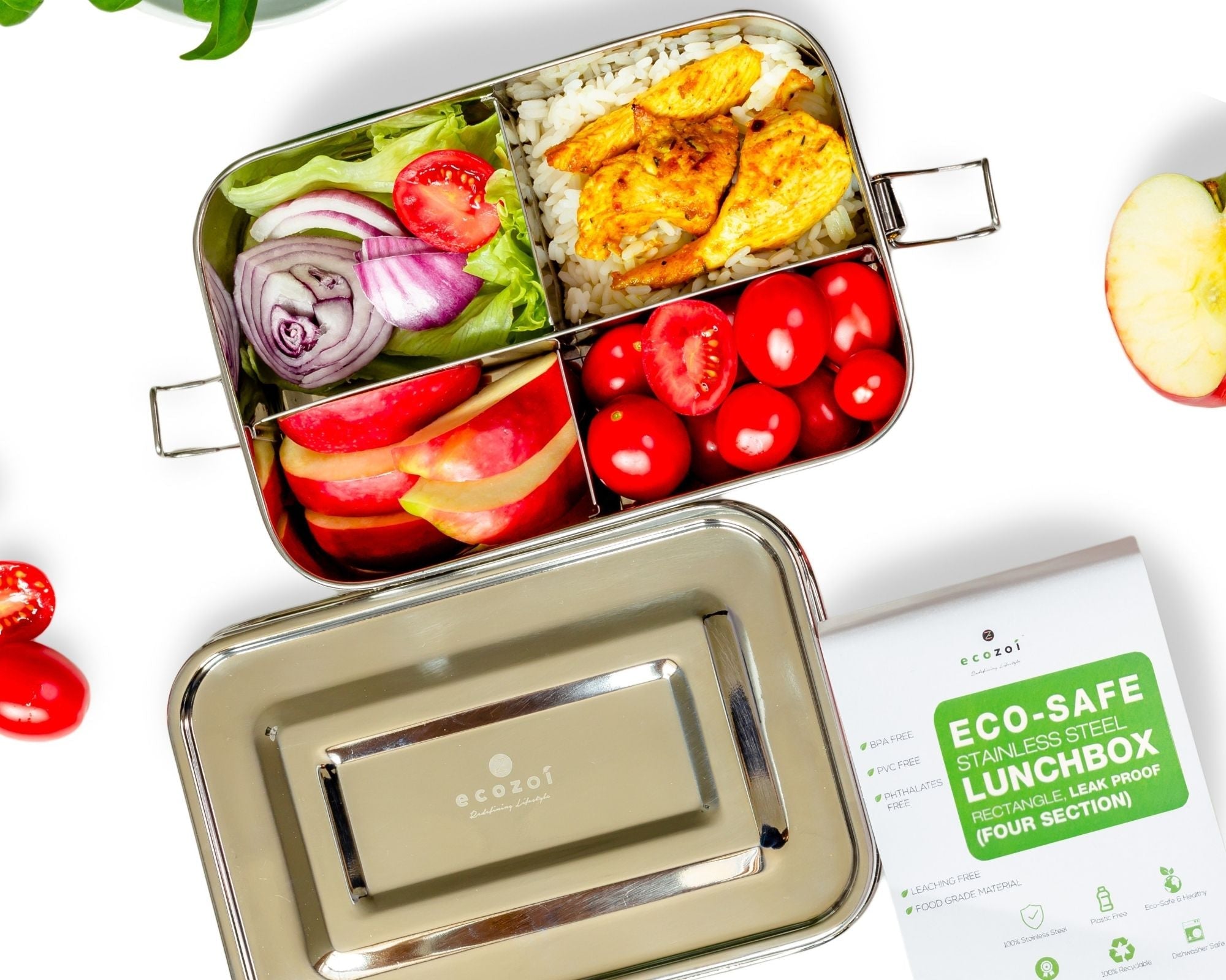 Stainless Steel Lunch Box, 4 Compartment Leak Proof, 50 Oz – Gentle ...
