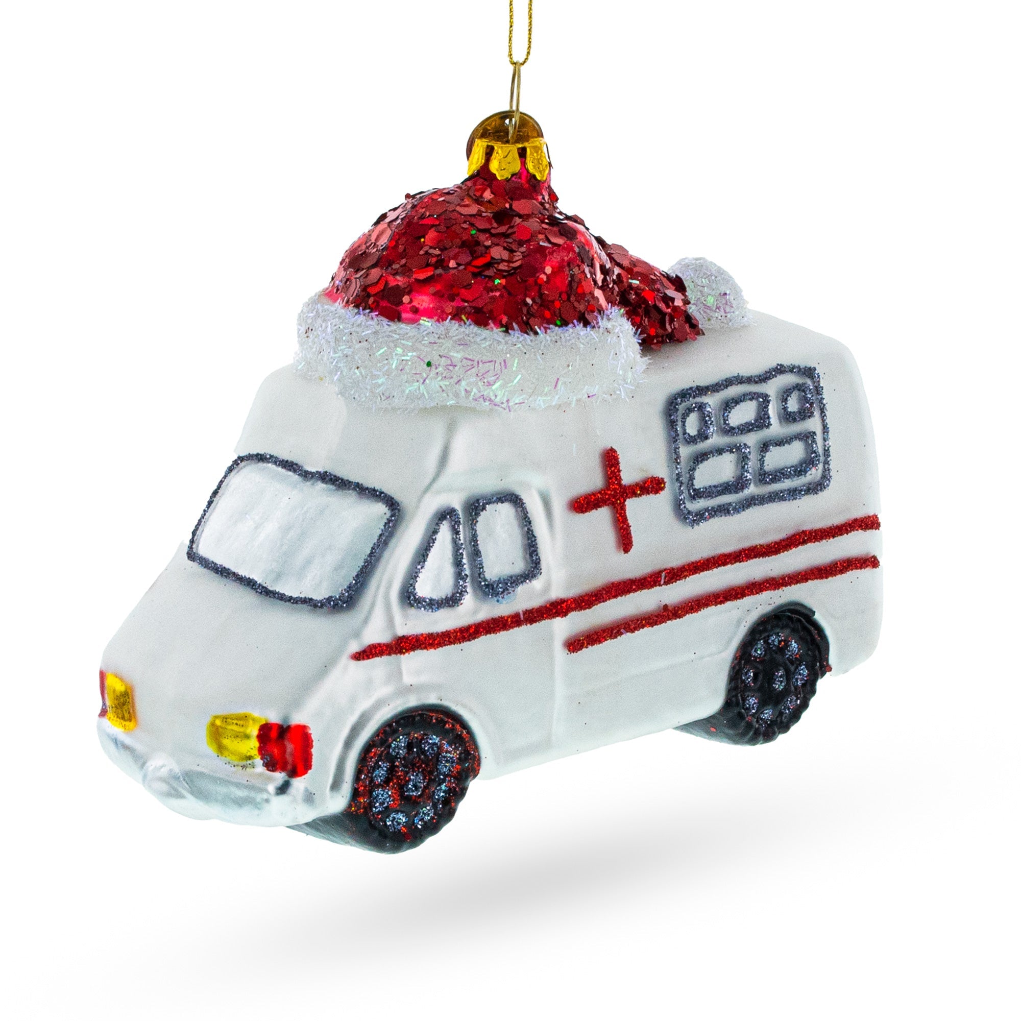 Ambulance in a Santa Hat Glass Christmas Ornament – Gentle Nursery Shop