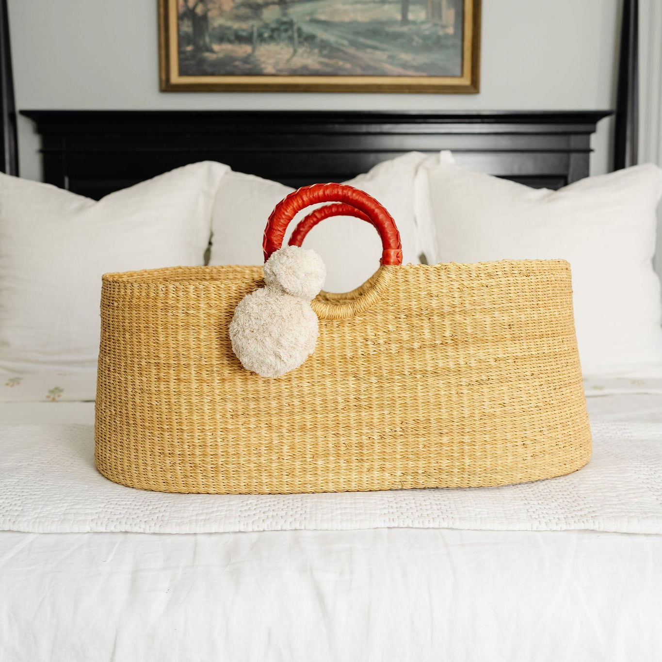 African Moses Basket Cognac Circle Handle – Gentle Nursery Shop