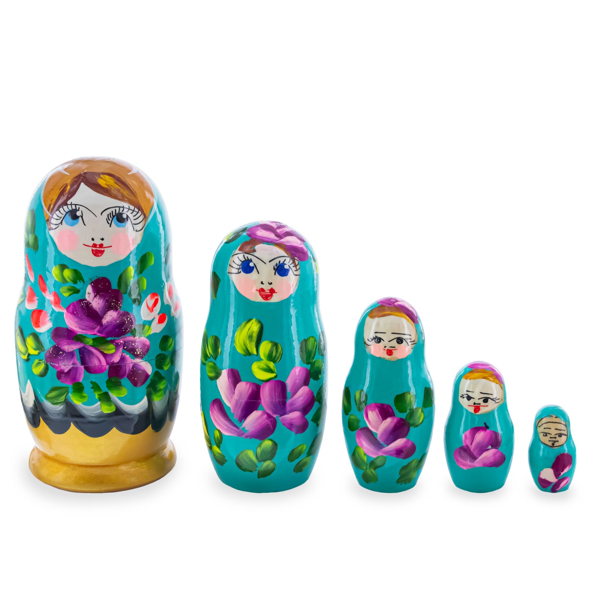 Green Hood with Purple and Orange Flowers Wooden Nesting Dolls – Gentle ...