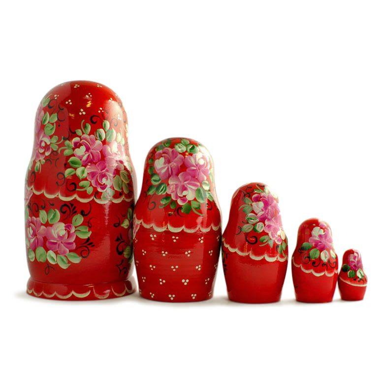 Set of Girls in Red Dress Wooden Nesting Dolls 7 Inches – Gentle ...