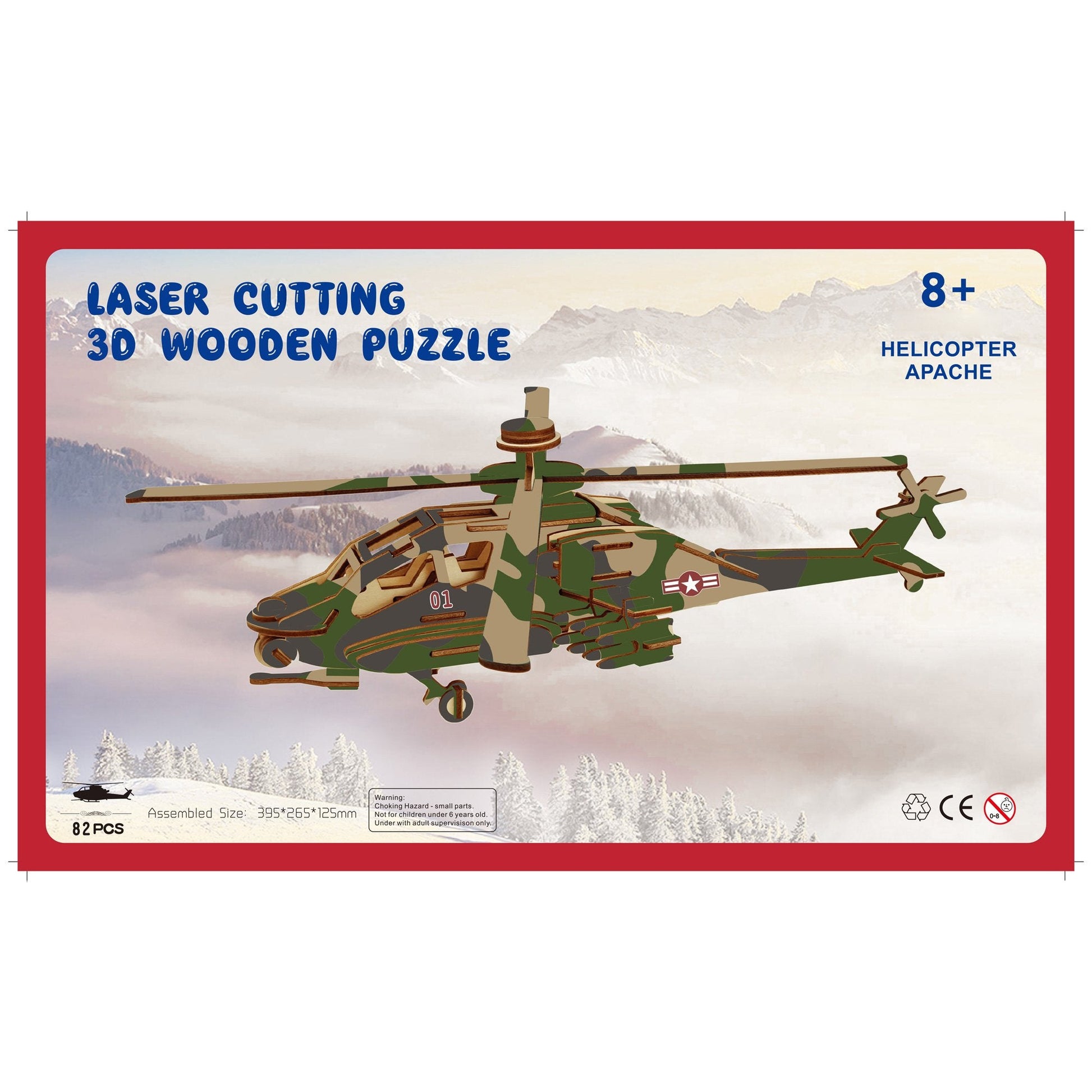 Apache Helicopter Model Kit - Wooden Laser-Cut 3D Puzzle (82 Pcs ...