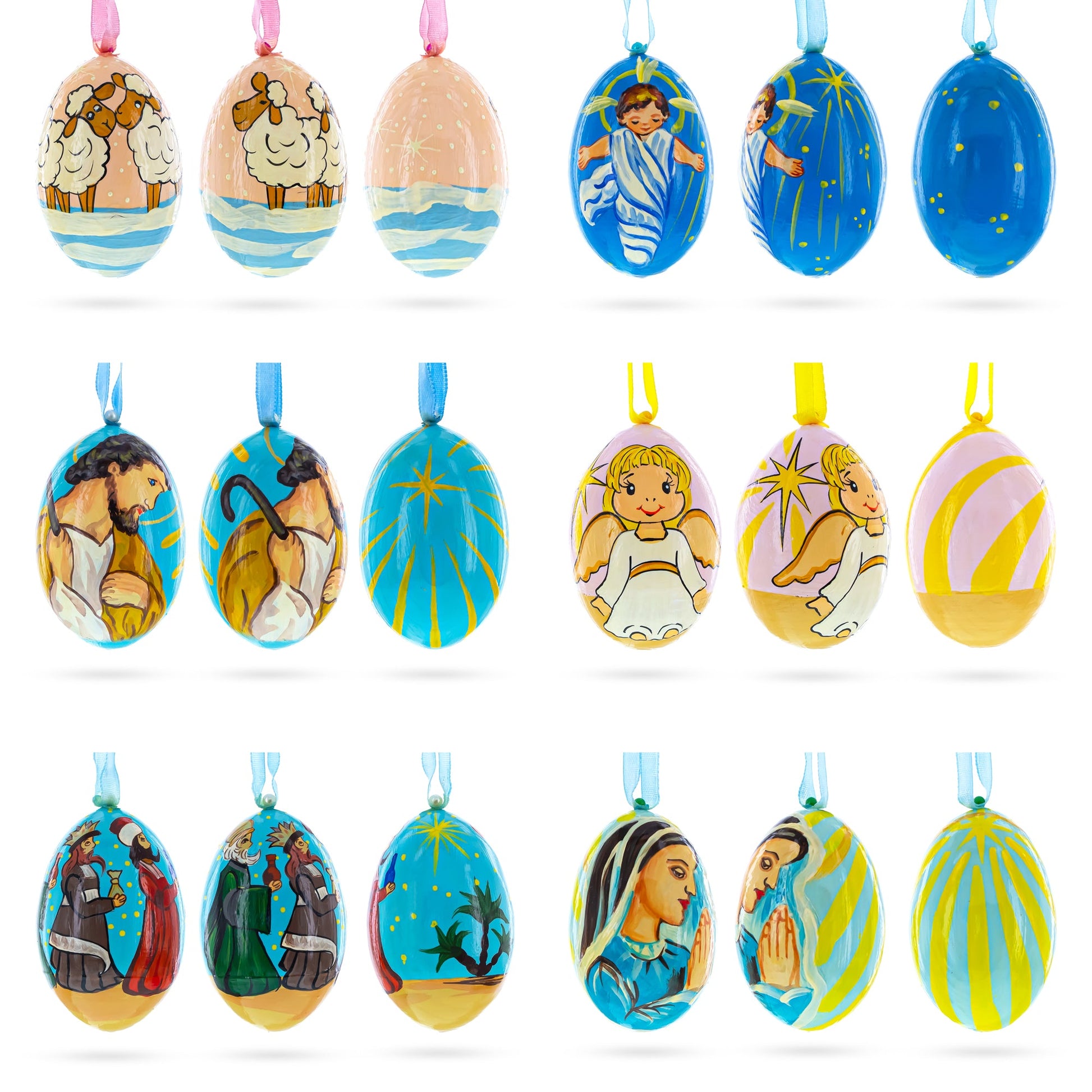 Set of 6 Nativity Scene Ukrainian Wooden Christmas Ornaments 3 Inches ...